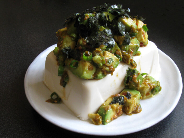 Cold Tofu & Avocado with ‘Yakiniku’ Sauce – Hiroko's Recipes